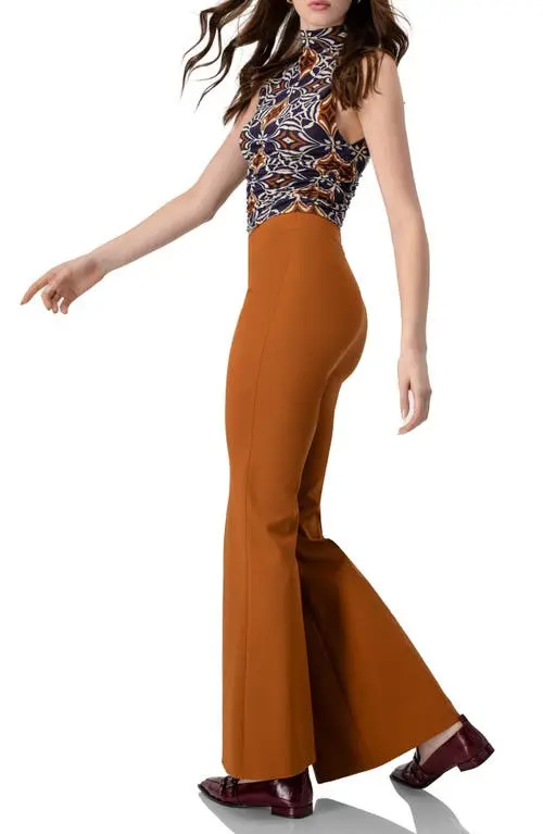 IVONNE Flared Trousers With Wide Waistband - Brown