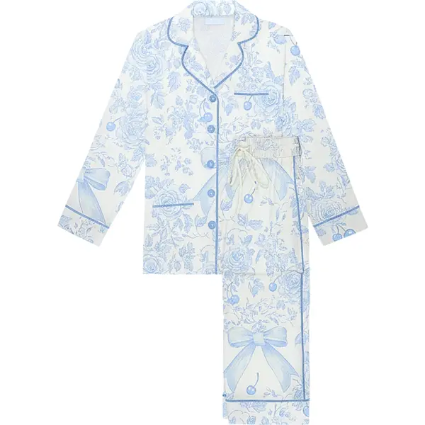 KIP Toile Bow Print Pajama Set - Blue Bow