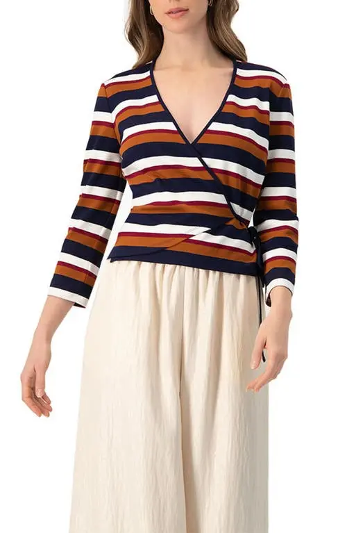 IVONNE V-neck Wrap Blouse With Color Block Stripes