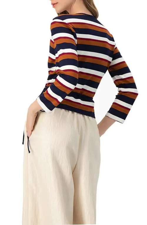 IVONNE V-neck Wrap Blouse With Color Block Stripes