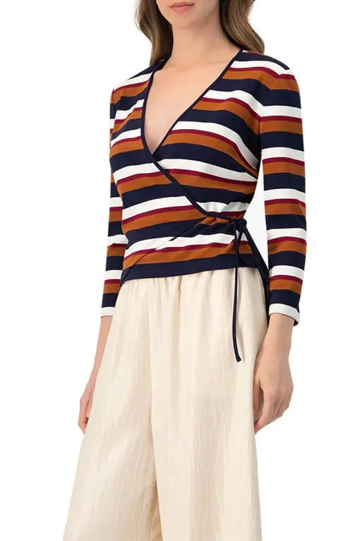 IVONNE V-neck Wrap Blouse With Color Block Stripes