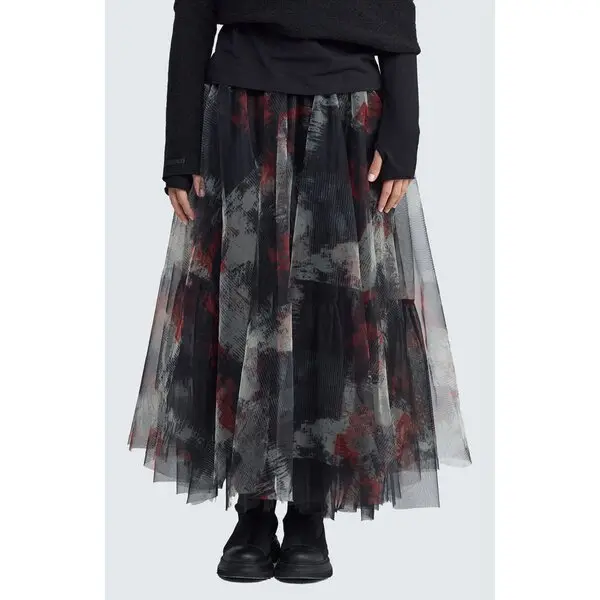 LUUKAA Printed Tulle Maxi Skirt - Red Print