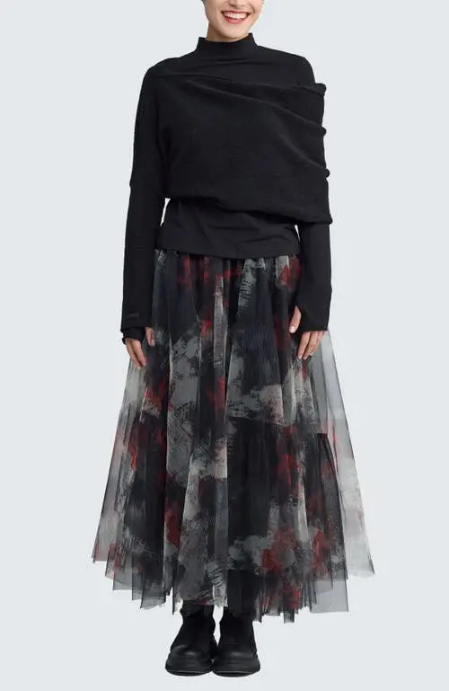 LUUKAA Printed Tulle Maxi Skirt - Red Print