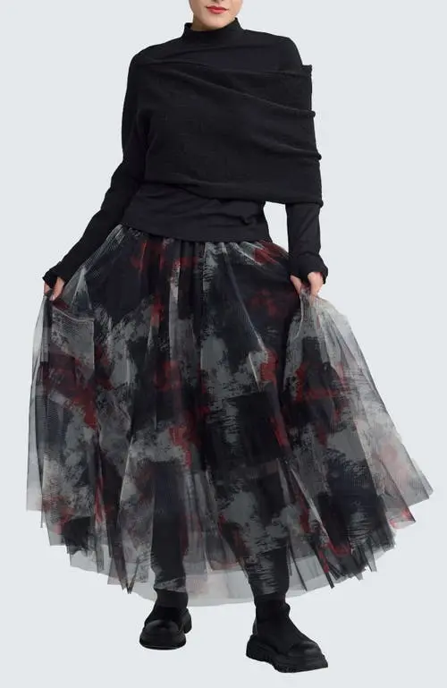 LUUKAA Printed Tulle Maxi Skirt - Red Print
