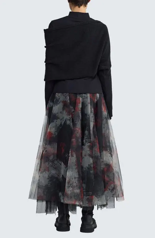 LUUKAA Printed Tulle Maxi Skirt - Red Print