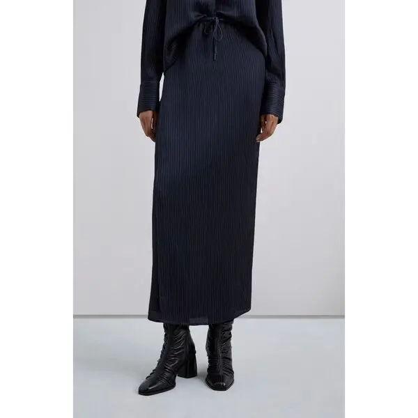 SCALPERS Long Pinstripe Skirt - Navy