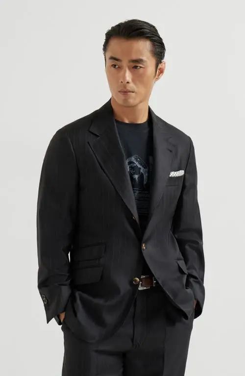 Brunello Cucinelli Chalk Stripe Unconstructed Cavallo Blazer - Black