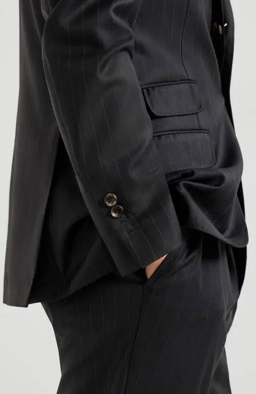Brunello Cucinelli Chalk Stripe Unconstructed Cavallo Blazer - Black