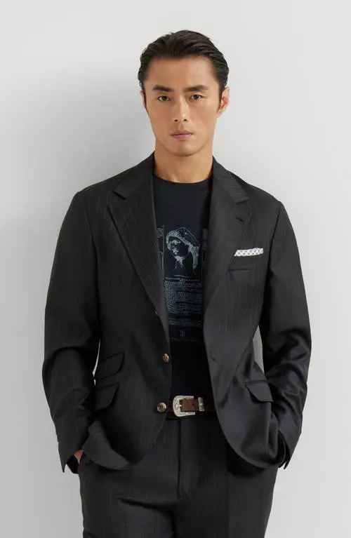 Brunello Cucinelli Chalk Stripe Unconstructed Cavallo Blazer - Black