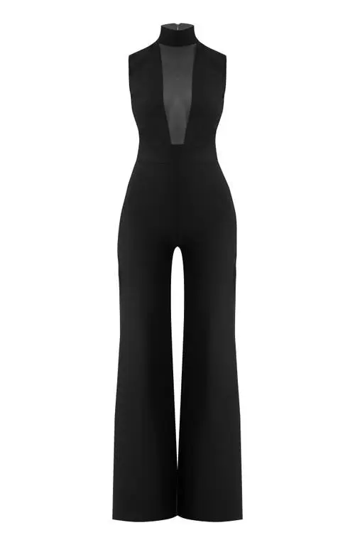 IVONNE High-neck Jumpsuit With Sheer Neckline