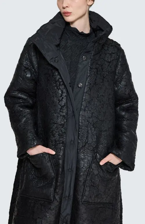 LUUKAA Fiora Voluminous Faux Fur Coat With Hand Muff - Black