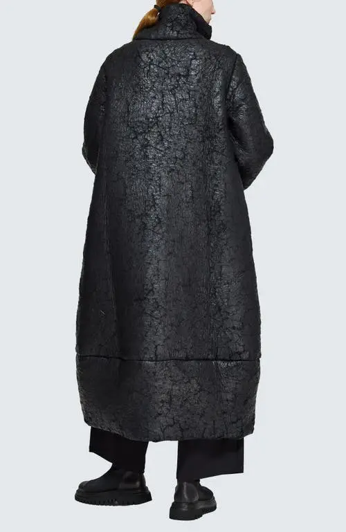 LUUKAA Fiora Voluminous Faux Fur Coat With Hand Muff - Black