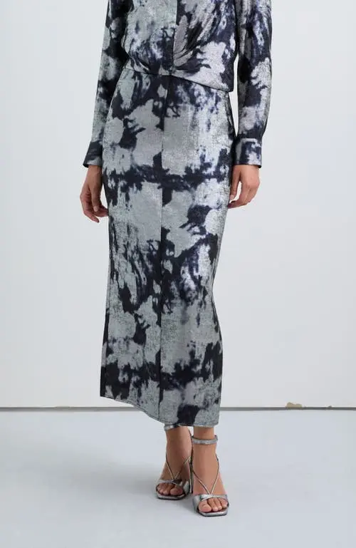 SCALPERS Jacsilver Printed Satin Midi Skirt - Bluesilver