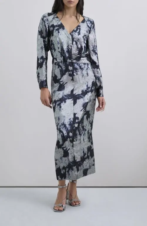 SCALPERS Jacsilver Printed Satin Midi Skirt - Bluesilver