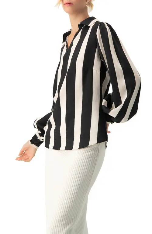 IVONNE Collared Striped Blouse