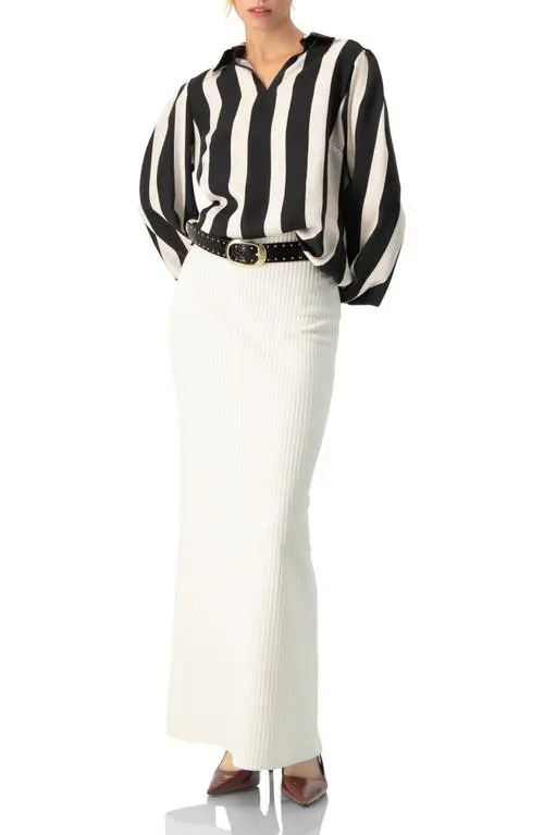 IVONNE Collared Striped Blouse