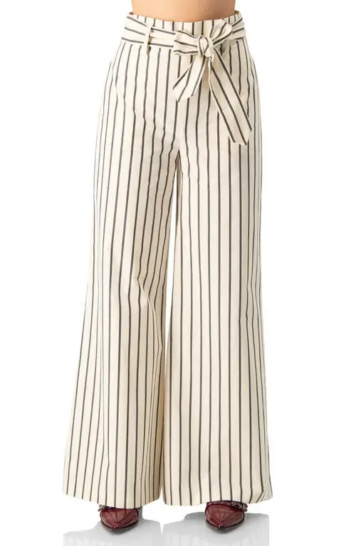 IVONNE Striped Taffeta Wide-leg Trousers - Natural
