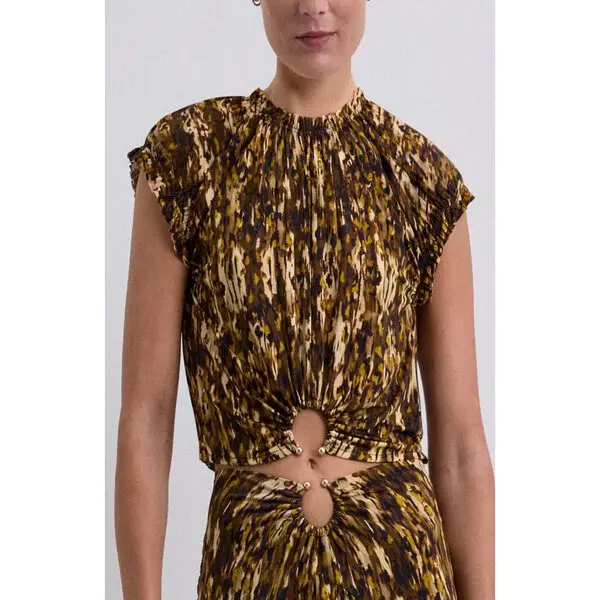 SCALPERS Printed Short Sleeve Top - Brownmustard