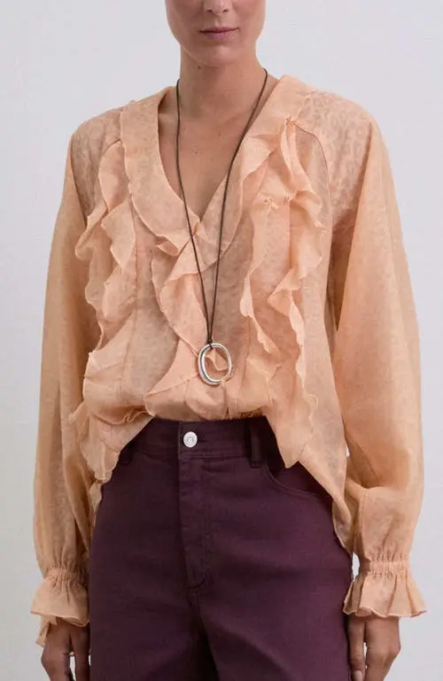 SCALPERS Leopard Frills Blouse - Blush