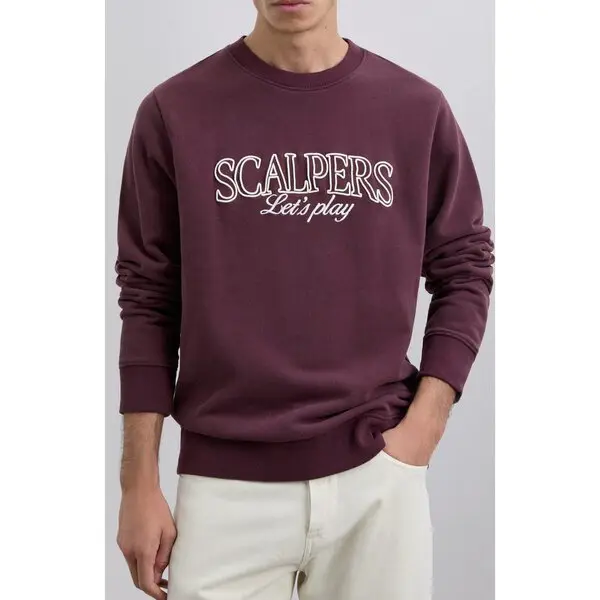 SCALPERS Printed Cotton Sweatshirt - Burgundy