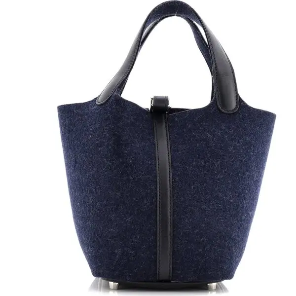 HERMES Picotin Lock Bag Felt With Leather Pm - Bleu Nuit