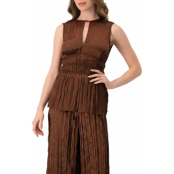IVONNE Satin Sleeveless Pleated Blouse