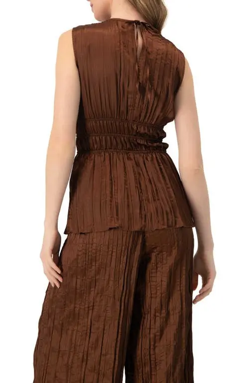 IVONNE Satin Sleeveless Pleated Blouse