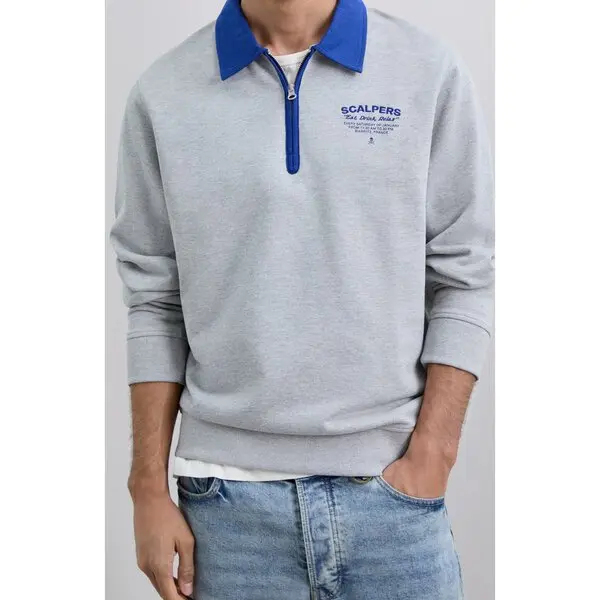 SCALPERS Contrast Polo Sweater - Greymelange