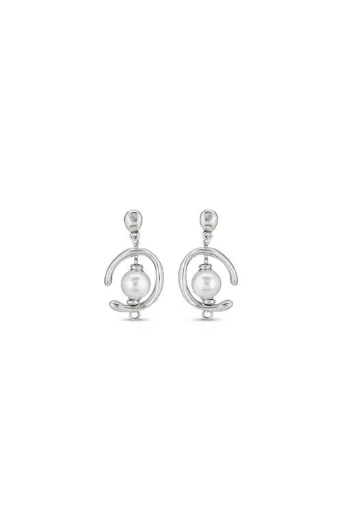 UNODE50 Sterling -plated Hoop Earrings With Pearl - Silver