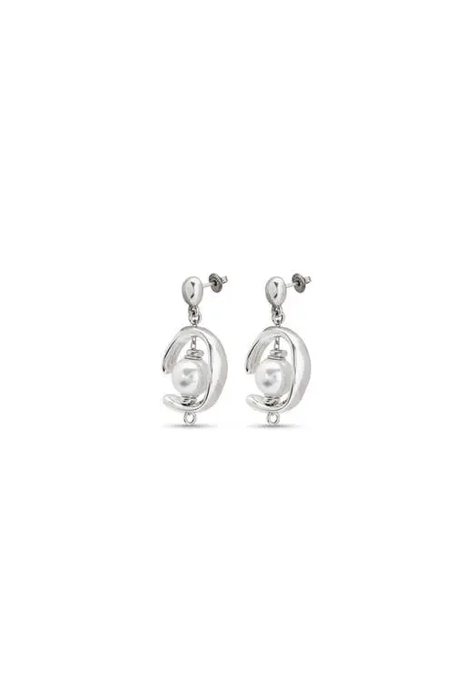 UNODE50 Sterling -plated Hoop Earrings With Pearl