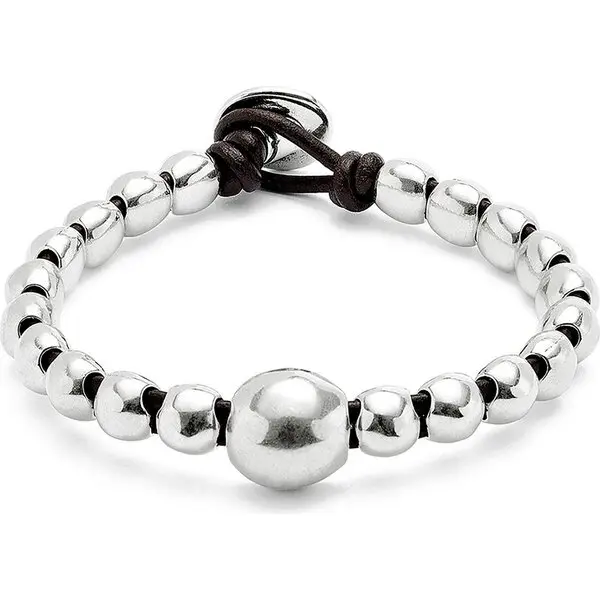 UNODE50 Leather And Beaded Bracelet - Silver