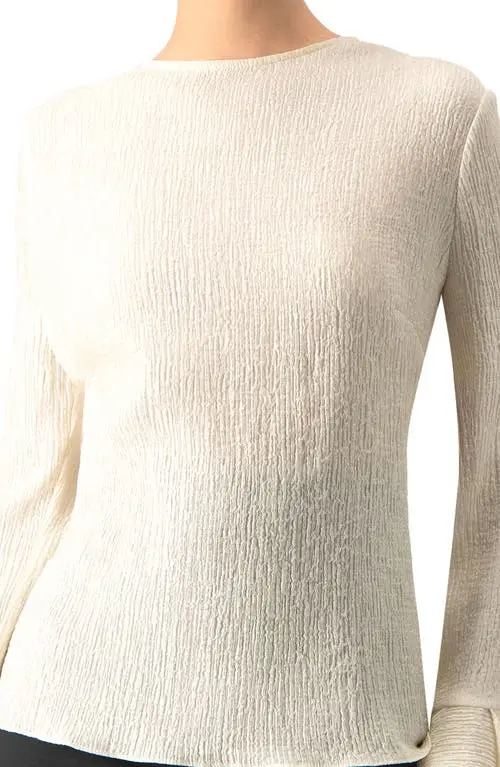 IVONNE Long Sleeve Ruffled Cuff Textured Blouse - Natural