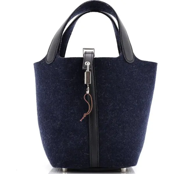 HERMES Picotin Lock Bag Felt With Leather Pm - Bleu Nuit