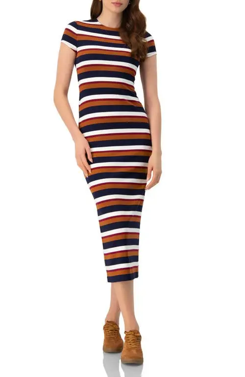 IVONNE Striped Cap Sleeve Maxi Dress - Multi-brown