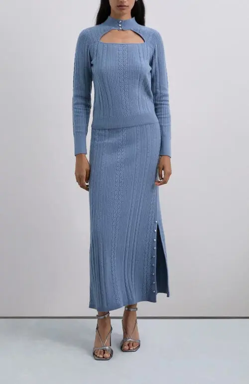 SCALPERS Knitted Skirt With Pearl Detail - Lightblue