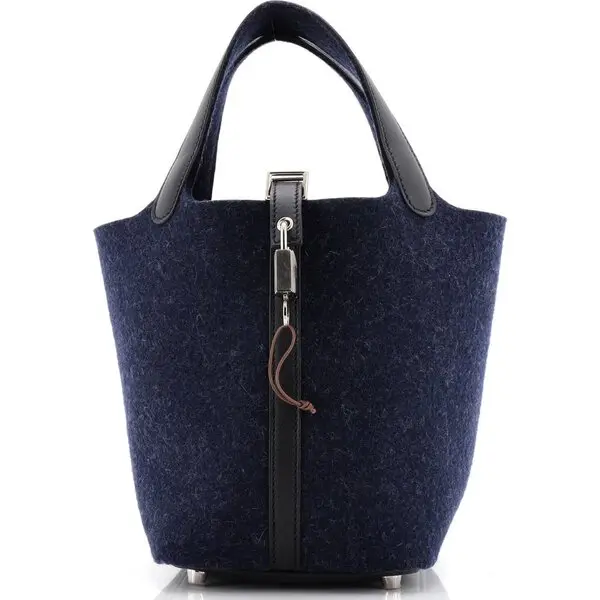 Hermès Picotin Lock Bag Felt With Leather Pm - Blue