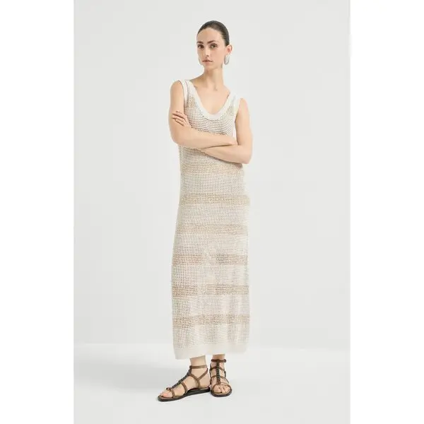 Brunello Cucinelli Striped Cotton Dress - Oat