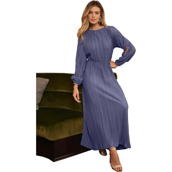 JESSICA LONDON Slit Sleeve Plisse Maxi Dress - Deep Dusk