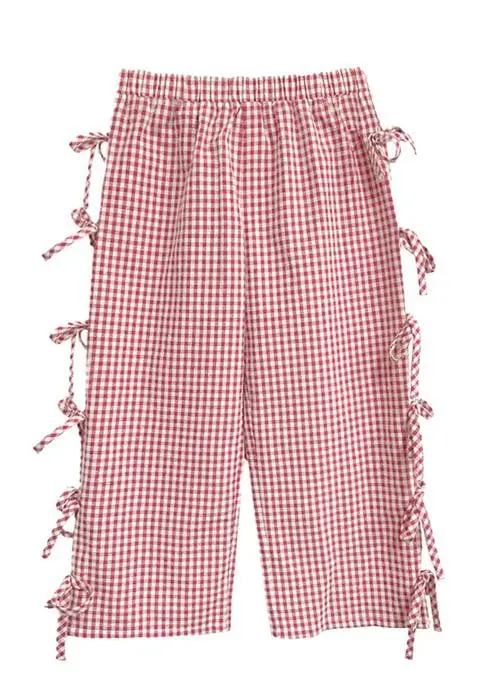 MABEL + HONEY Gingham Full-length Pants With Bow Detail