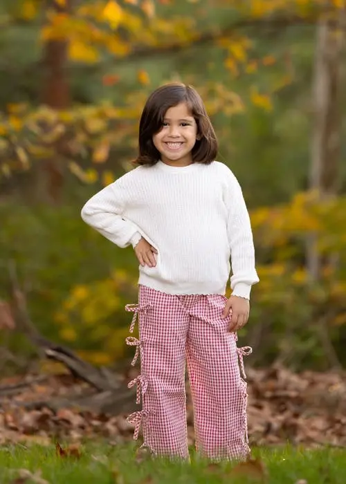 MABEL + HONEY Gingham Full-length Pants With Bow Detail