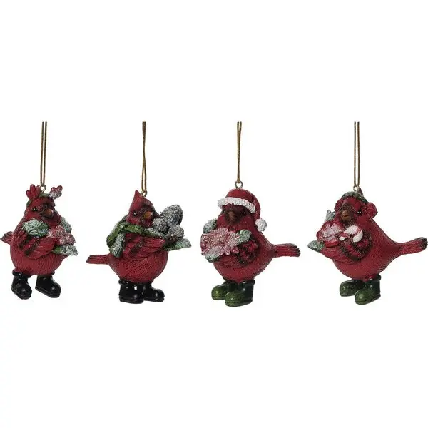TRANSPAC Christmas Dressy Cardinal Ornament Set Of 4 - Multicolored