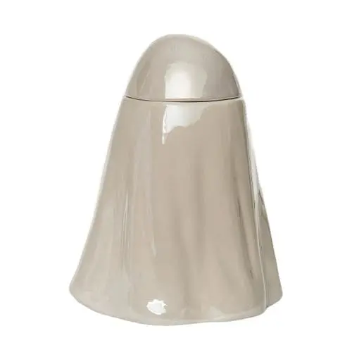 TRANSPAC Iridescent Ghost Cookie Jar White Dolomite Halloween Decor