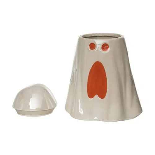 TRANSPAC Iridescent Ghost Cookie Jar White Dolomite Halloween Decor