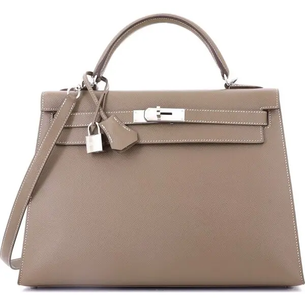 HERMES Kelly Handbag Grey Epsom 32 - Etoupe