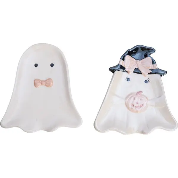 TRANSPAC Dolomite Pearlized Bow Tie Ghost Spoon Rest Halloween Dishware - White