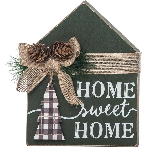 TRANSPAC Wood Christmas Holiday Home Shaped Decor - Multicolored
