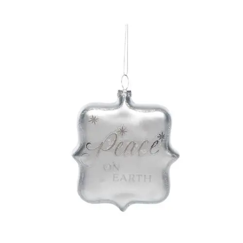 TRANSPAC Silver Holiday Script Glass Ornament Elegant Christmas Tree Decoration
