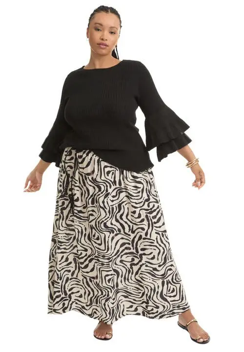JUNE + VIE Two-tier Ruffled Long Sleeve Sweater