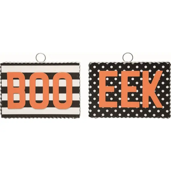 TRANSPAC Wood Multicolor Halloween Corrugated Frame Decor Set Of 2 - Multicolored