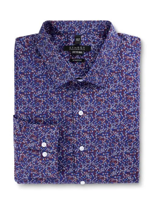 SYNRGY BY DXL Big & Tall Abstract Print Performance Dress Shirt - Navy